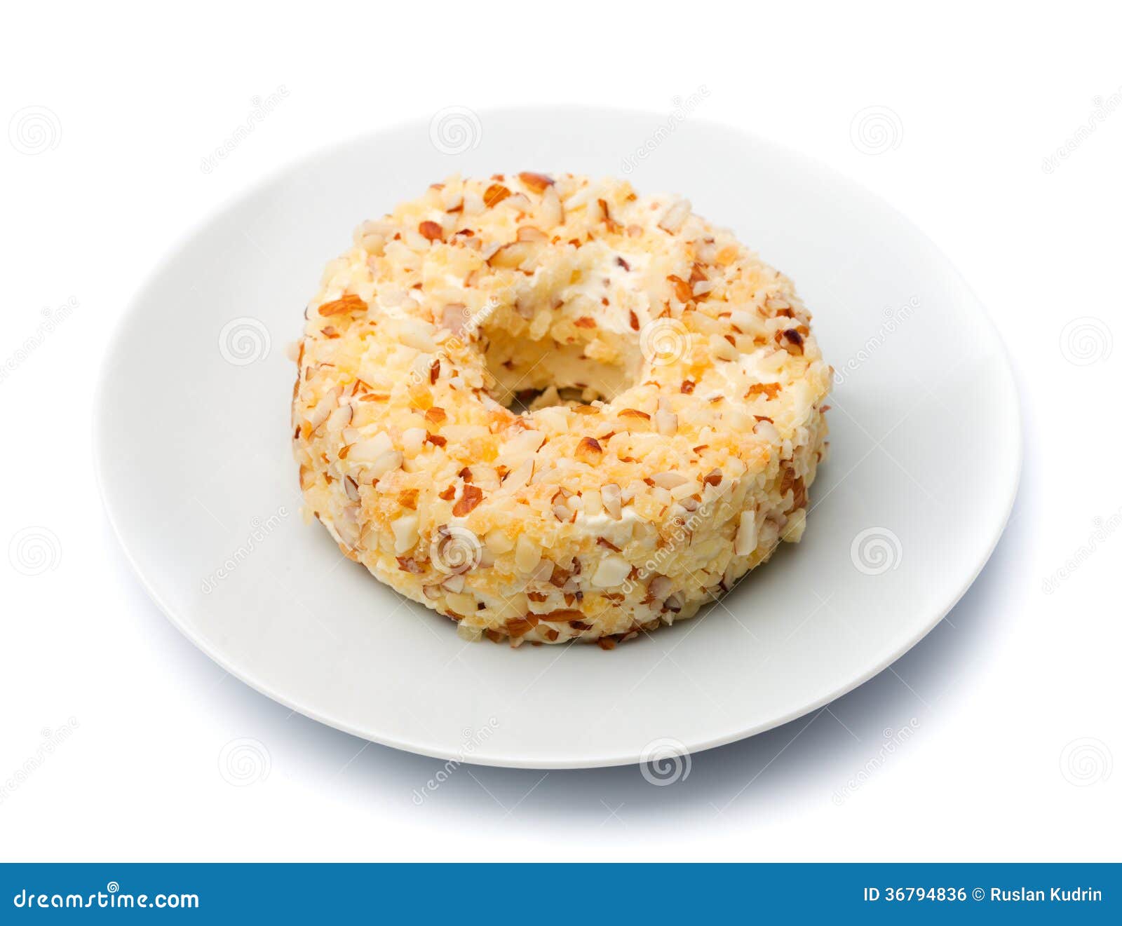 Round Sweet Dessert Cheese with Nuts and Pineapple on a White Pl Stock ...