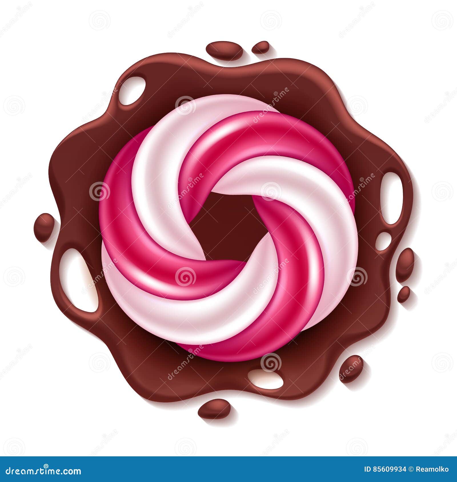 Round Swirl Candy On Chocolate Splash Background. Vector Illustration ...