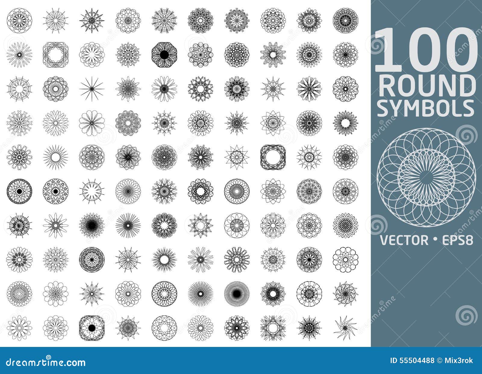 Round Symbols Set. 100 Vector Spirographs Stock Vector - Illustration ...