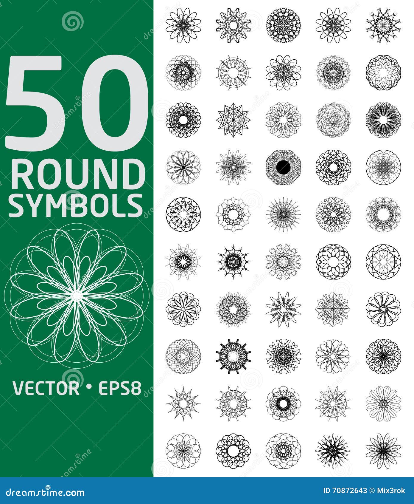 Round Symbols Set. 50 Vector Spirographs Stock Vector - Illustration of ...