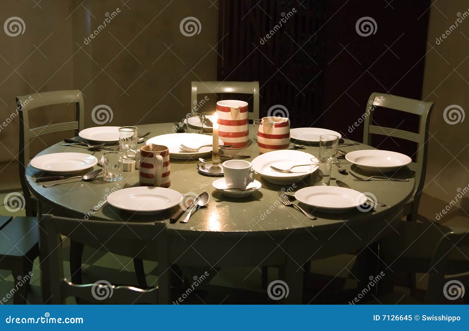 Round table stock image. Image of interior, catering, cutlery - 7126645
