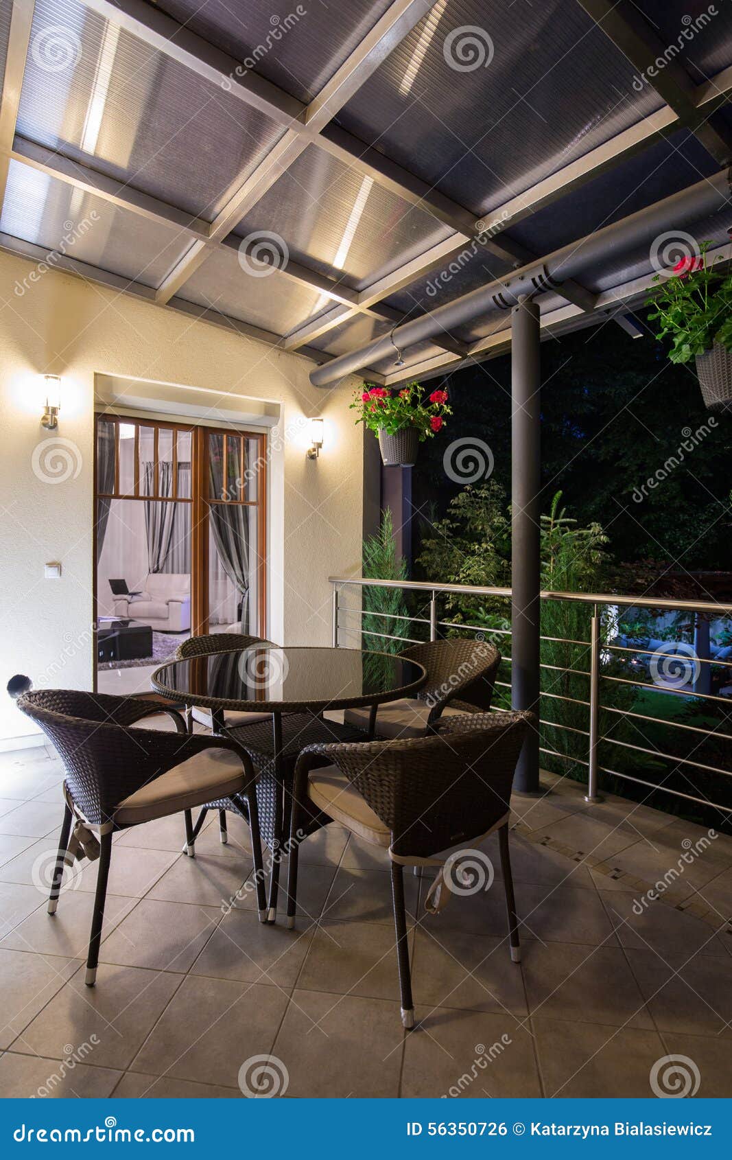 Round table on the balcony stock photo. Image of porch - 56350726