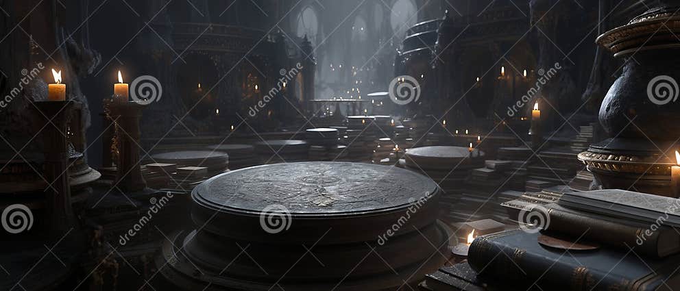 A Round Table with Candles in a Dark Room Stock Photo - Image of ...