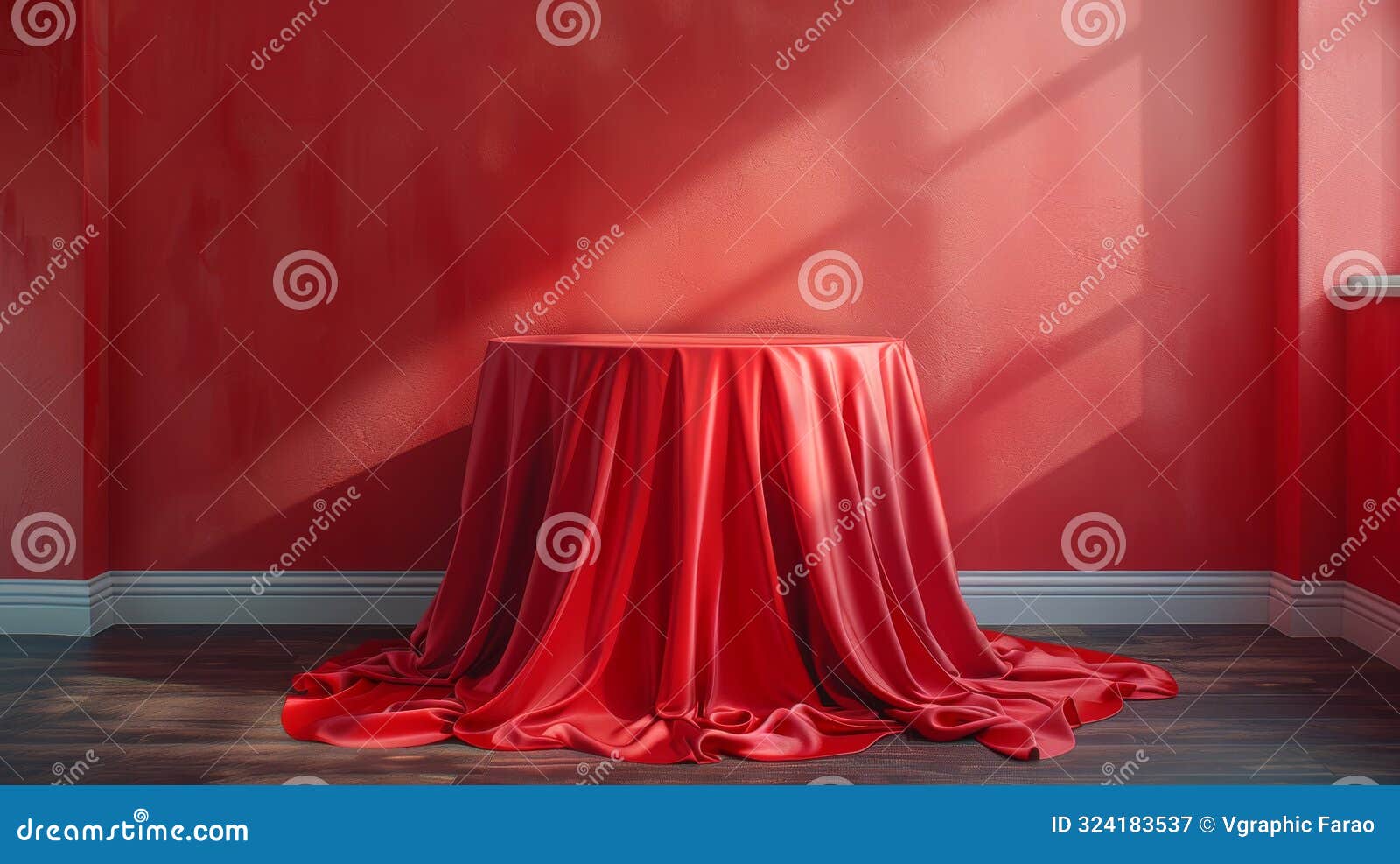 Round Table Covered with Red Silky Cloth in a Sunlit Room, Minimalist ...