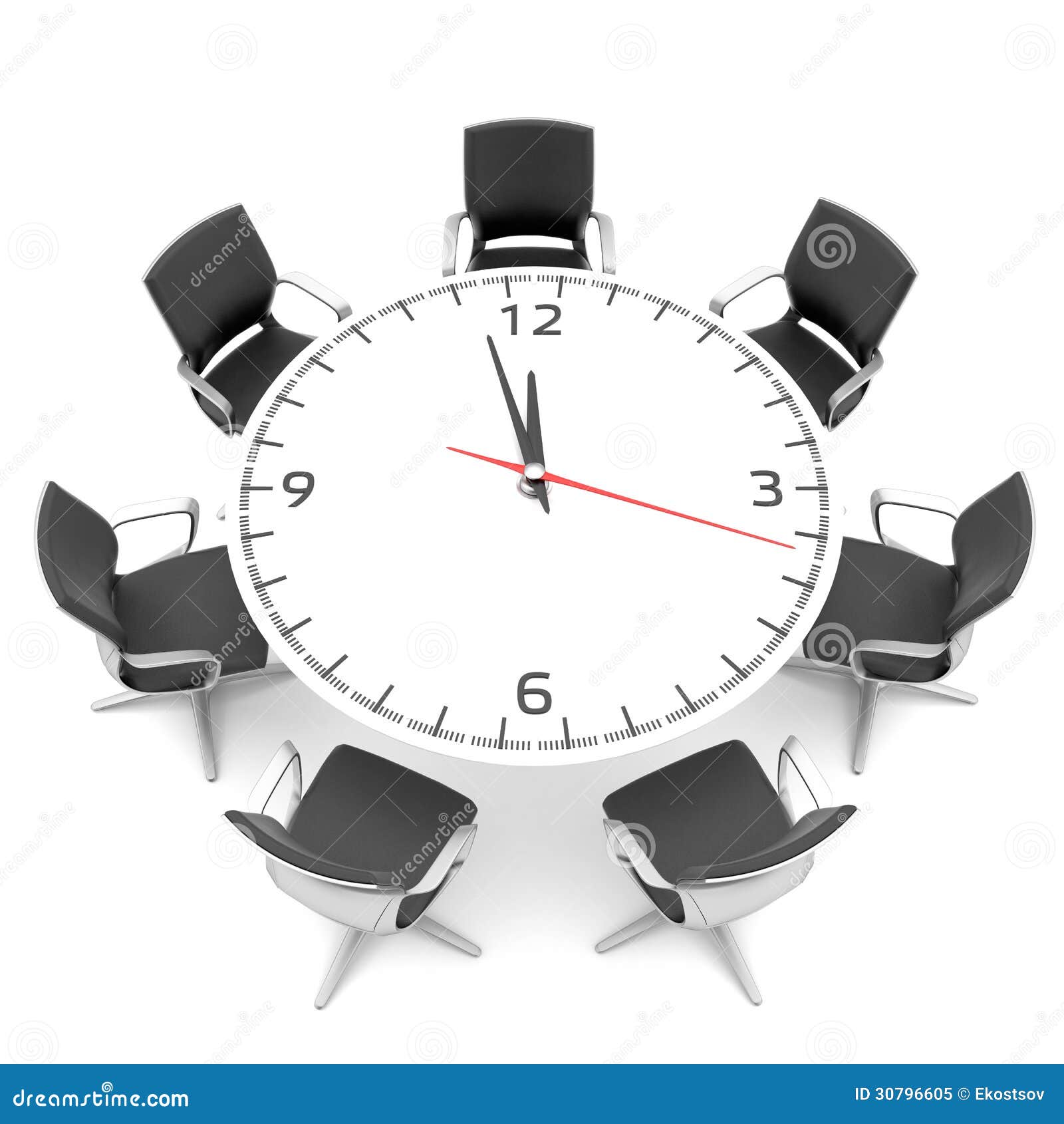 Round Table with a Large Clock Face Stock Illustration - Illustration ...