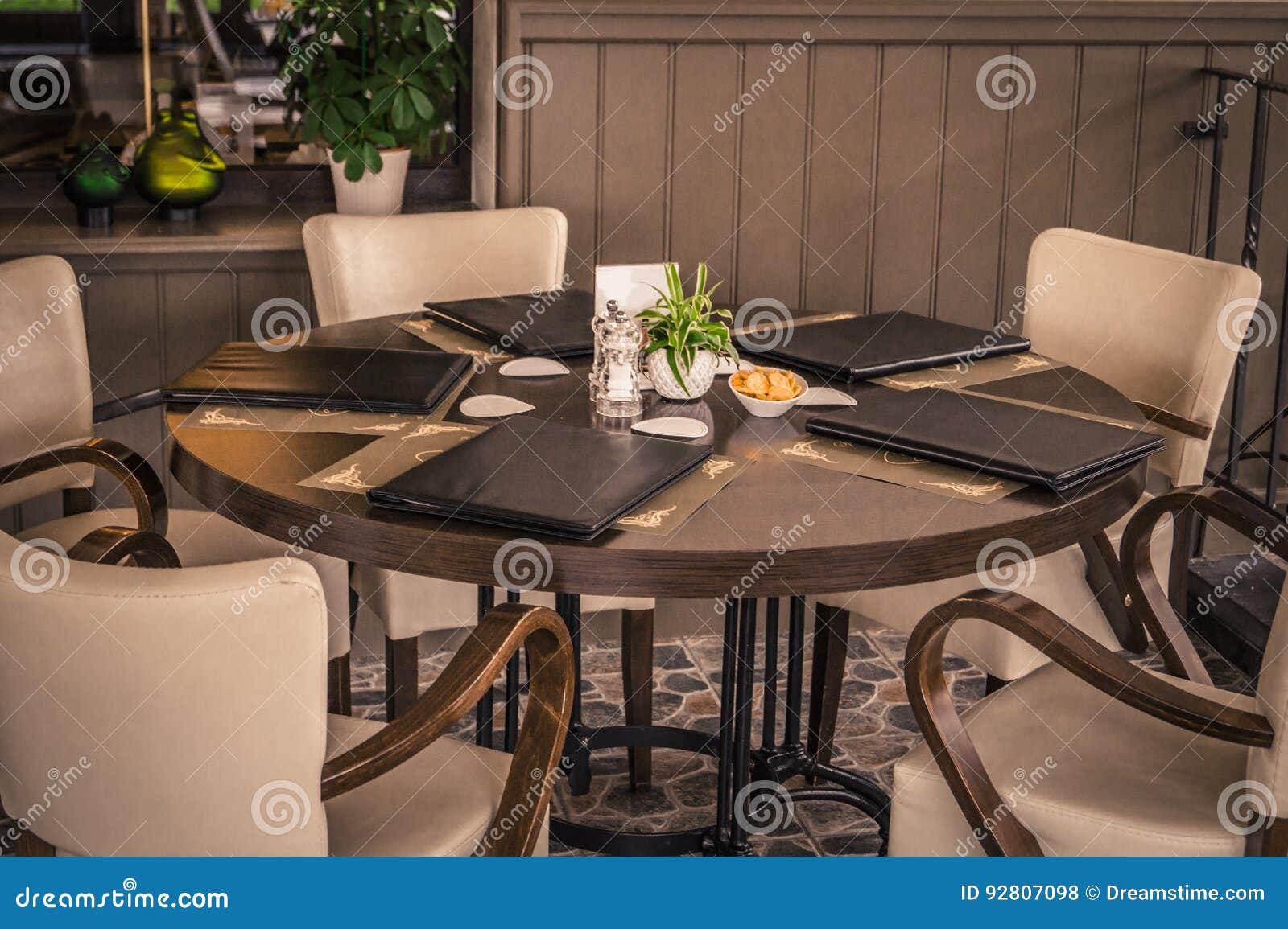 Round Table with Menu`s Restaurant Stock Photo - Image of commercial ...