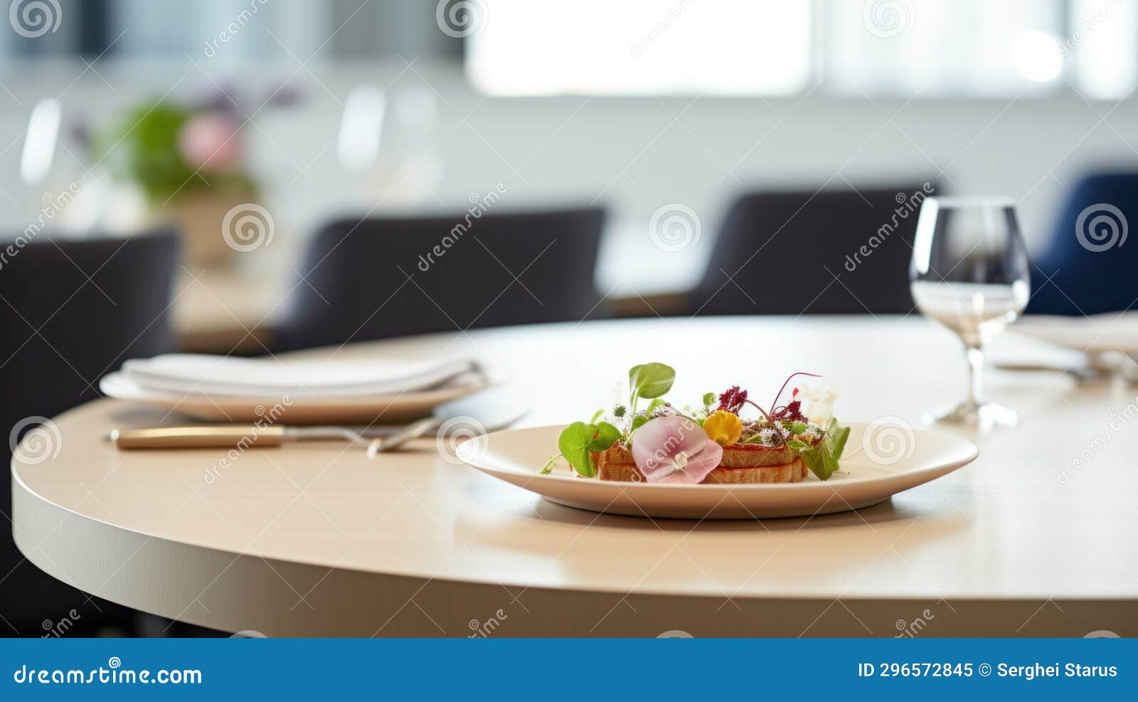 A Round Table with a Plate of Food, AI Stock Image - Image of table ...