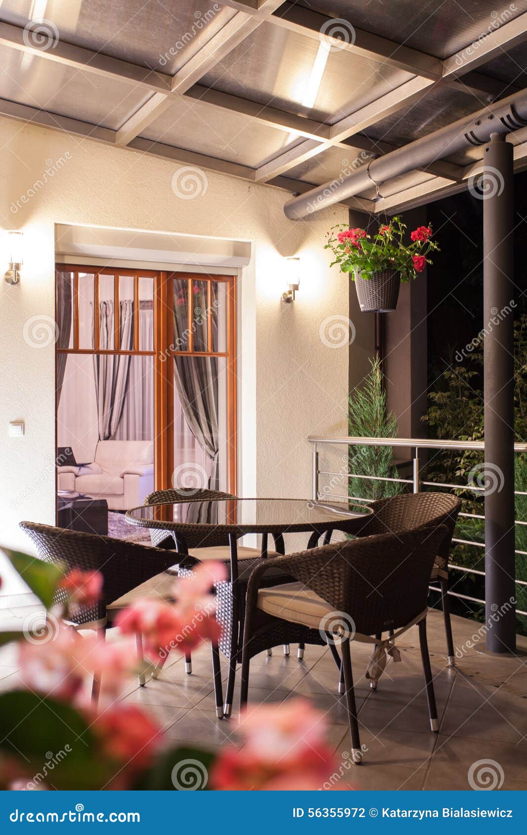 Round Table on Romantic Balcony Stock Photo - Image of plant, garden ...