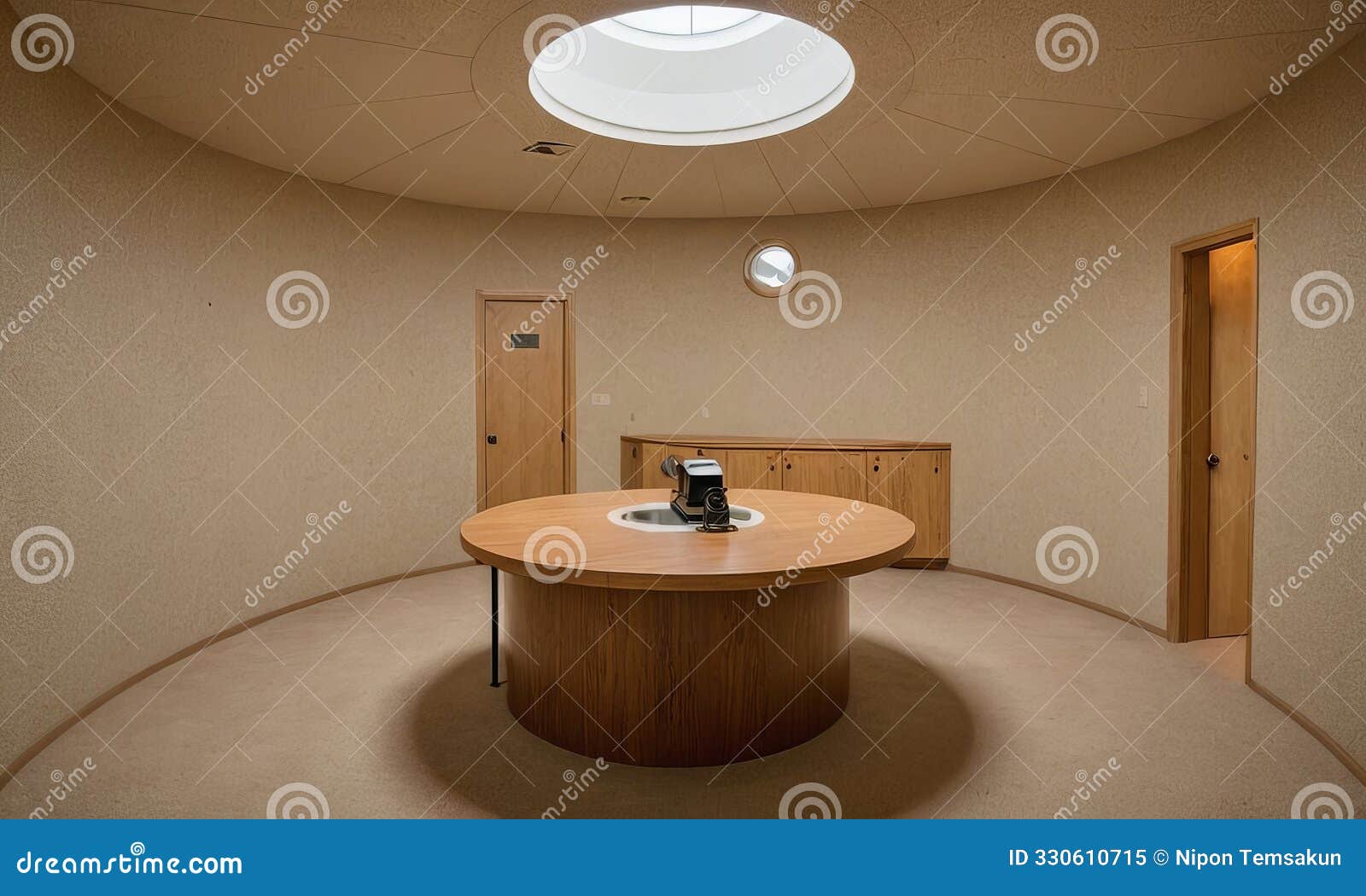 Round Table in Room with Skylight Stock Image - Image of elegant ...