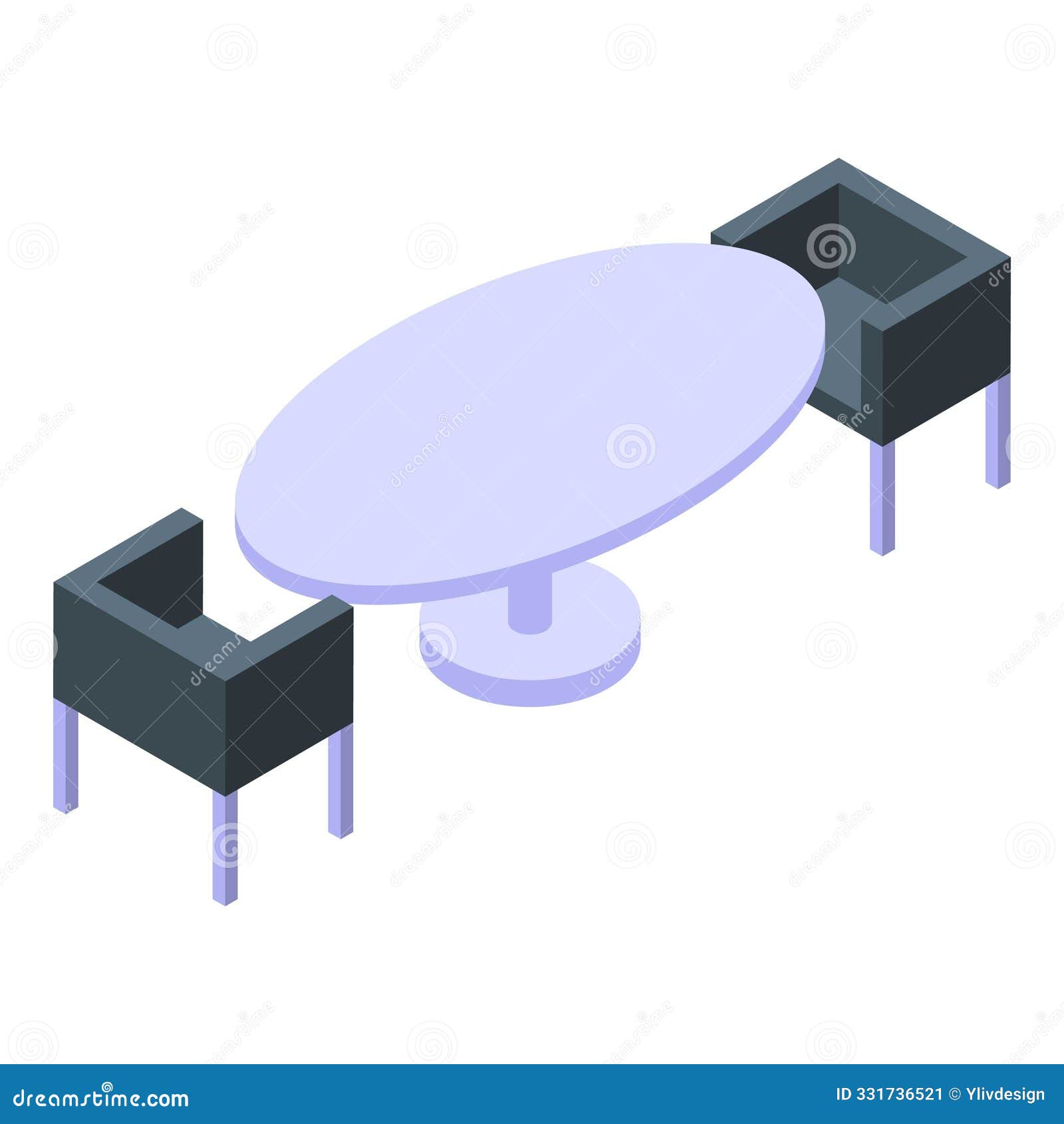 Round Table and Two Chairs Forming a Meeting Room in Isometric View ...