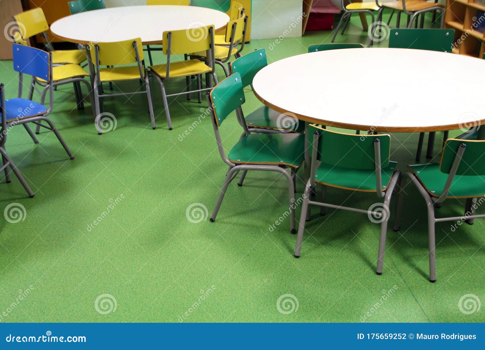 Round Tables in Primary School Stock Photo - Image of empty, desk ...