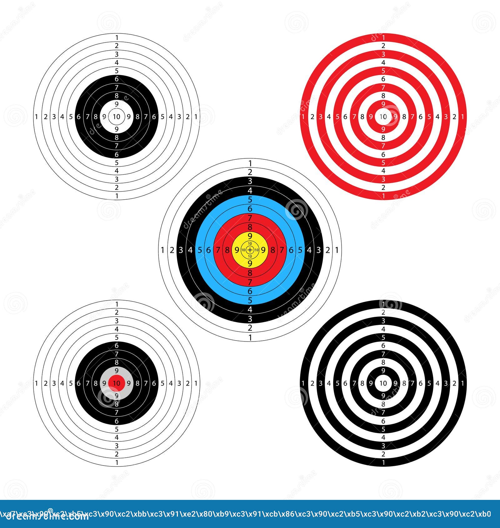 Round Target for Shooting with Air Guns, Vector Drawing, 5 Types Stock ...
