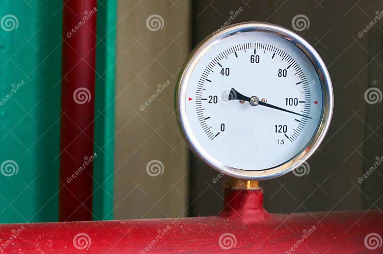 Round Temperature Sensor on the Hot Water Pipe Stock Photo - Image of ...