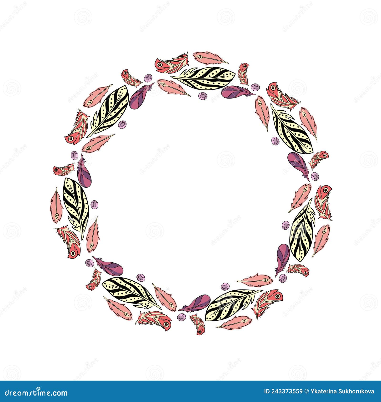 Round Text Frames in Boho Style with Beads, Pendants, Feathers and ...