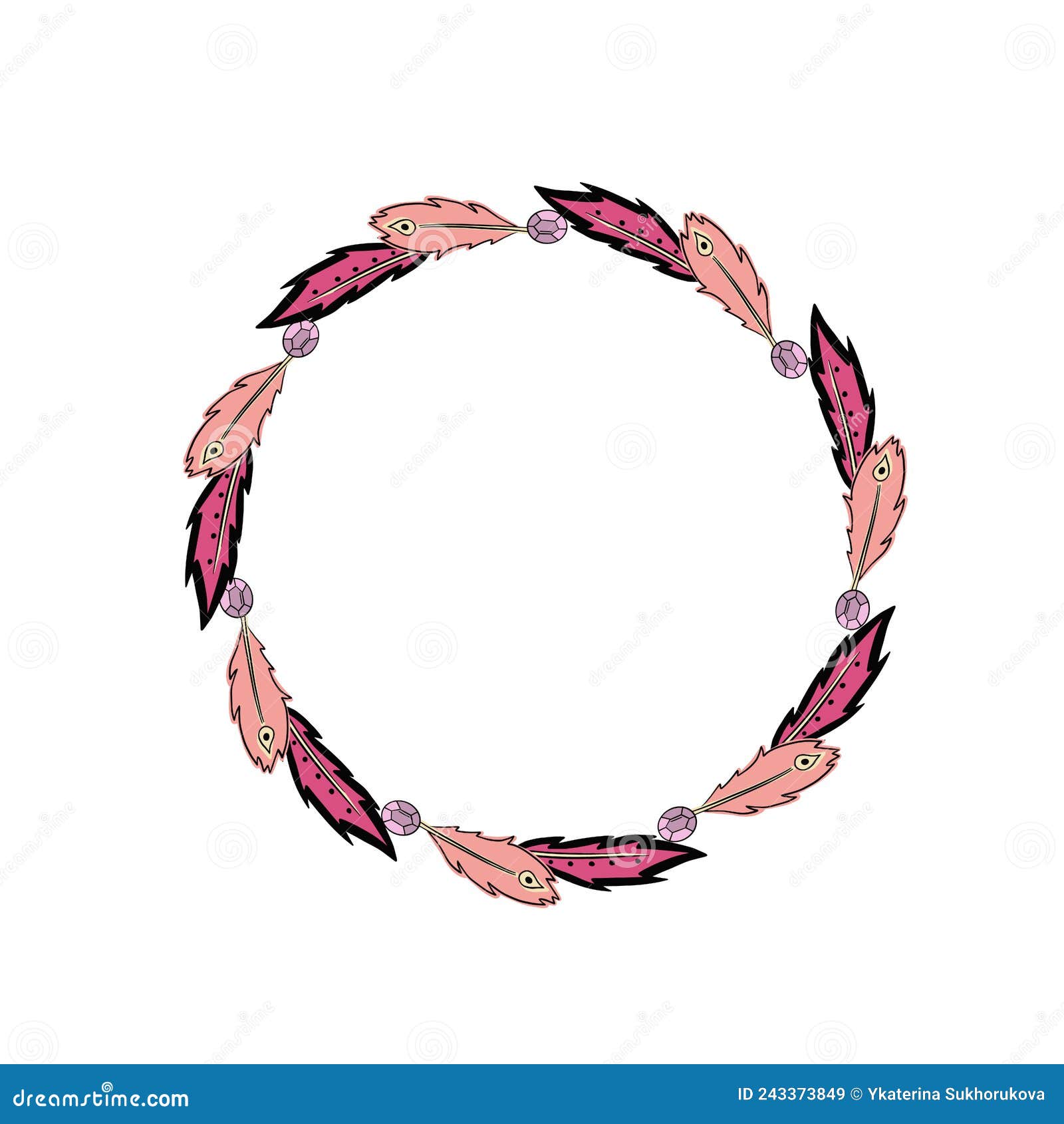 Round Text Frames in Boho Style with Beads, Pendants, Feathers and ...