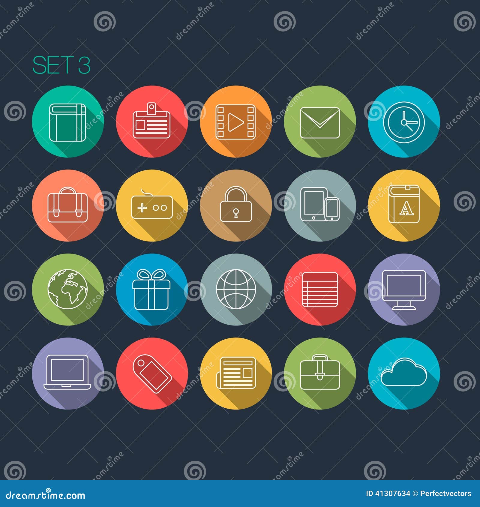 Round Thin Icon with Shadow Set 3 Stock Vector - Illustration of ...