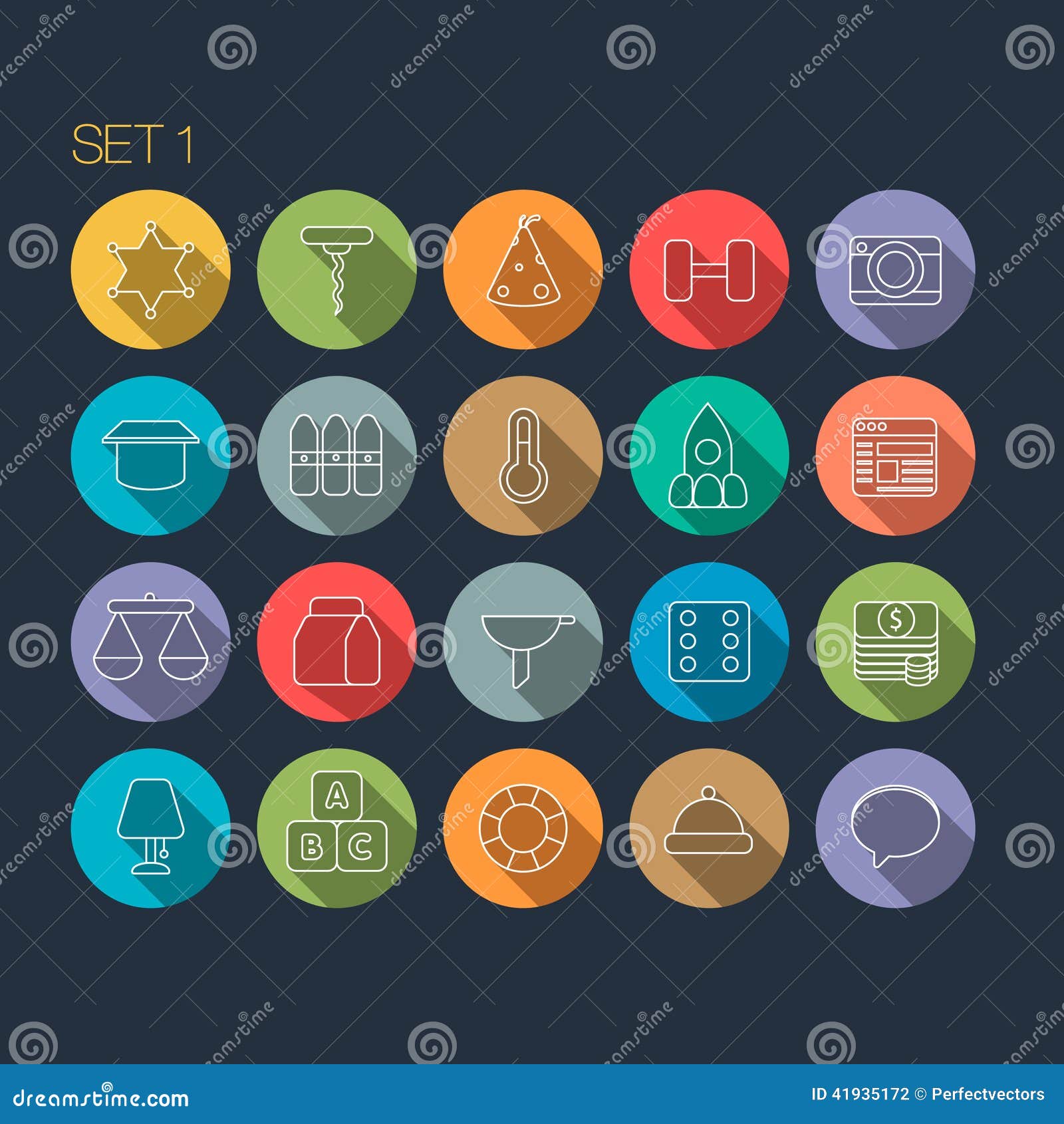 Round Thin Icon with Shadow Set 1 Stock Vector - Illustration of fence ...