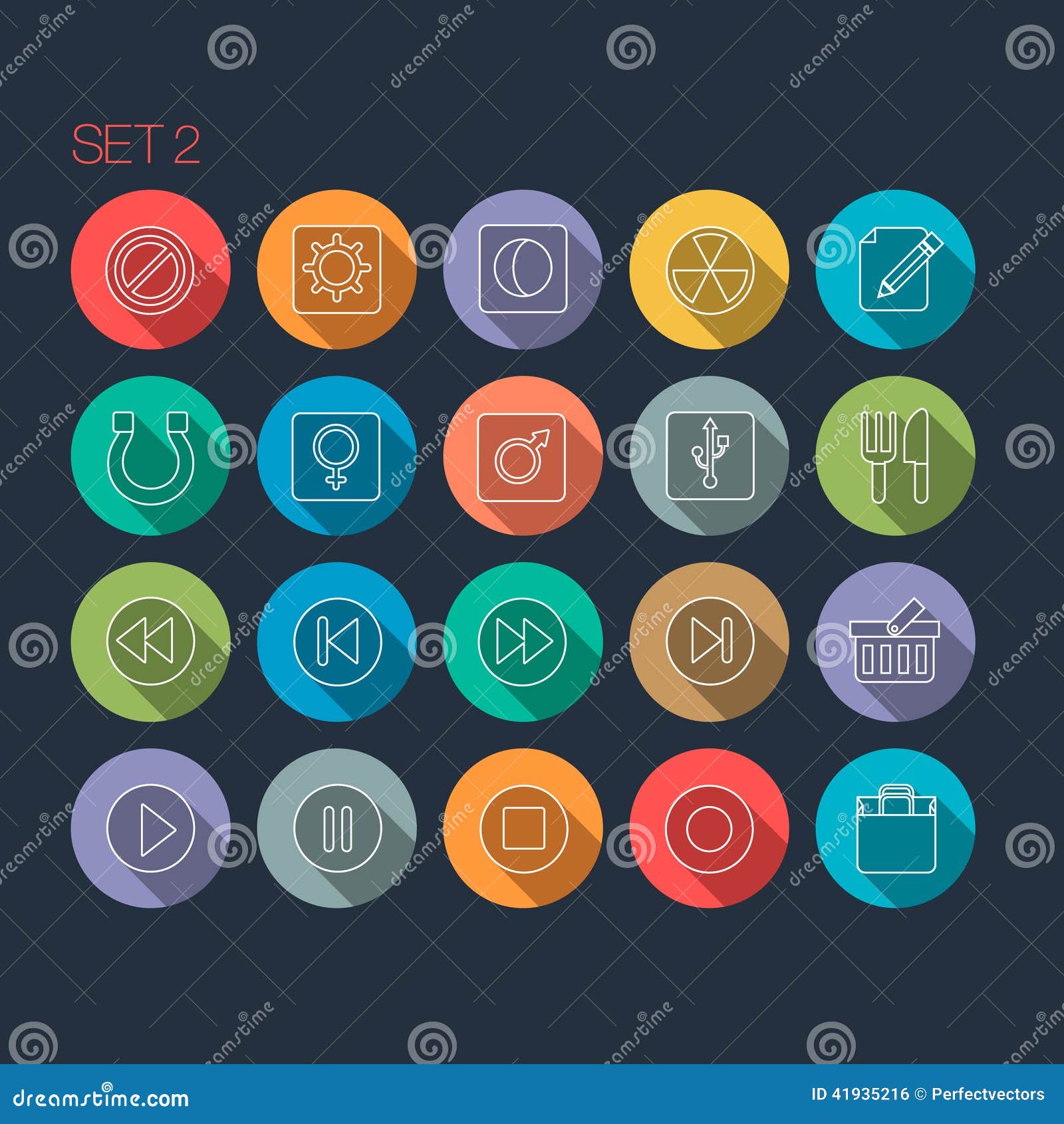 Round Thin Icon with Shadow Set 2 Stock Vector - Illustration of icon ...