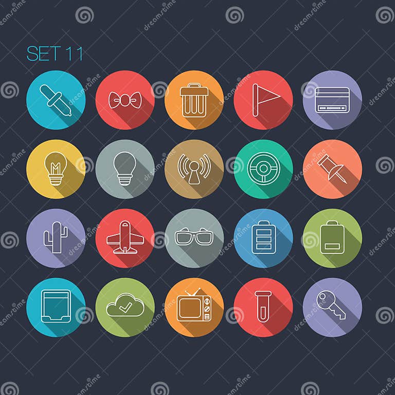Round Thin Icon with Shadow Set 11 Stock Vector - Illustration of ...