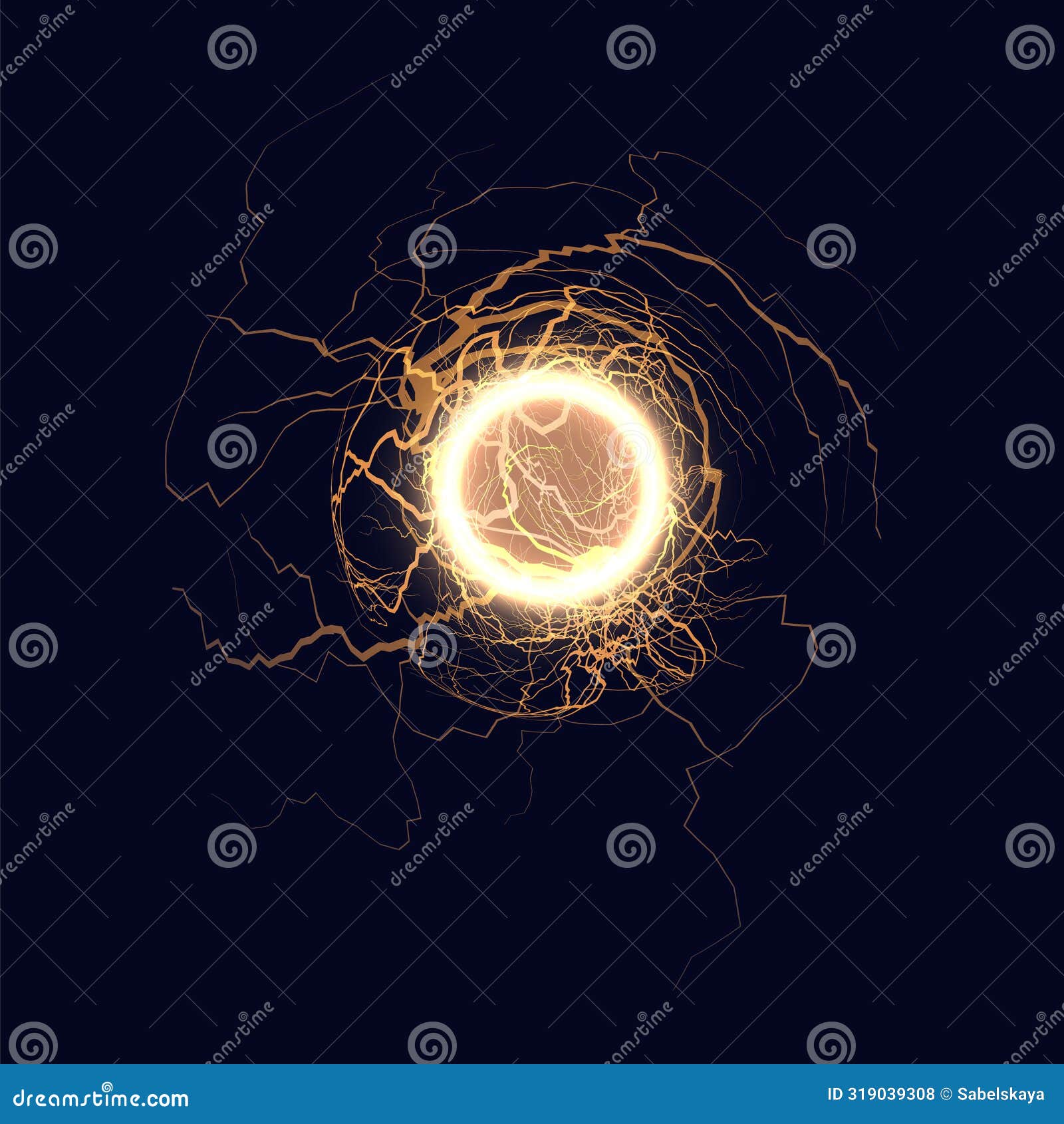 Round Thunderbolt or Yellow Bolt Lightning, Vector Magical Shine Circle ...