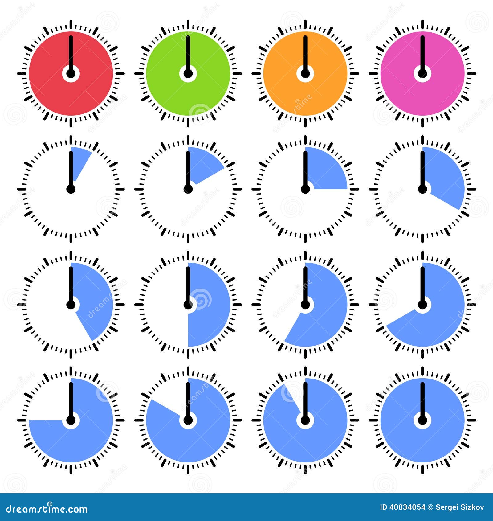 Round Timer Dial Icons Set on White Background. Vector Stock Vector ...