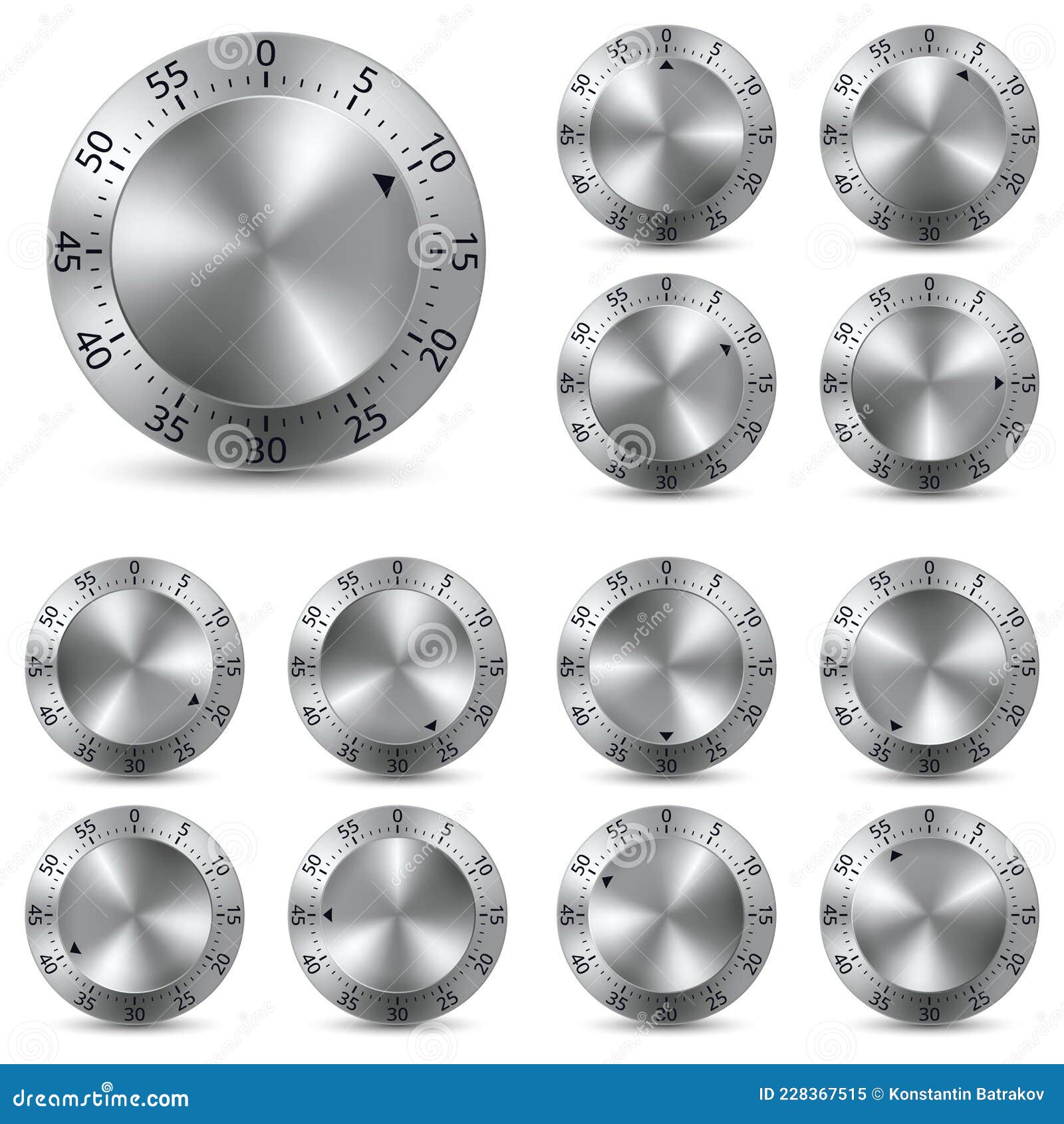 Round timer from 0 to 55. stock vector. Illustration of shadow - 228367515