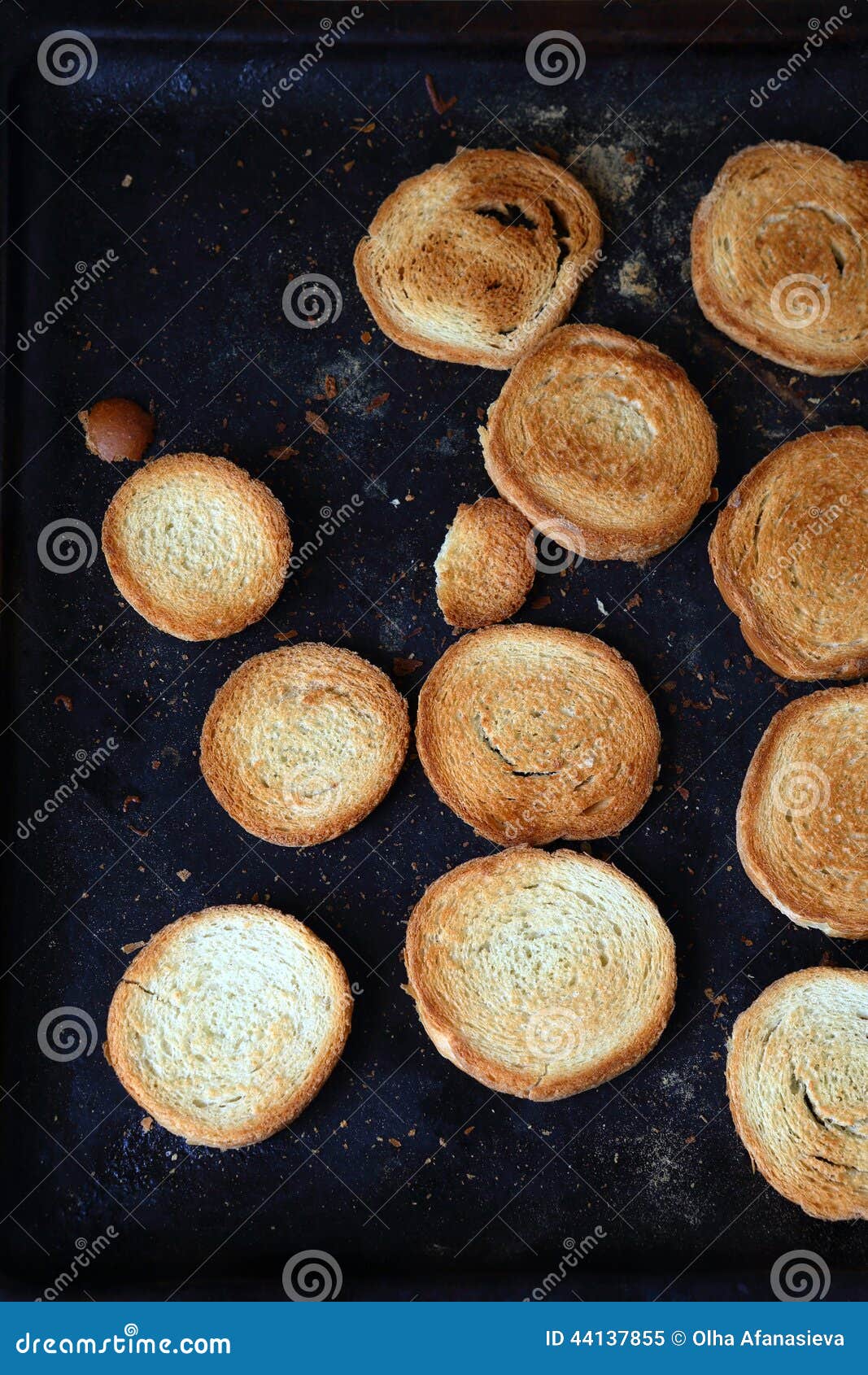 Round Toast on a Baking Sheet Stock Image - Image of snack, grilled ...