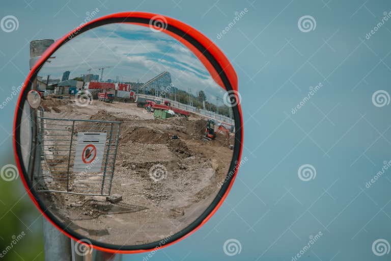 Round Traffic Mirror Mounted High To Help Drivers View Around the Blind ...