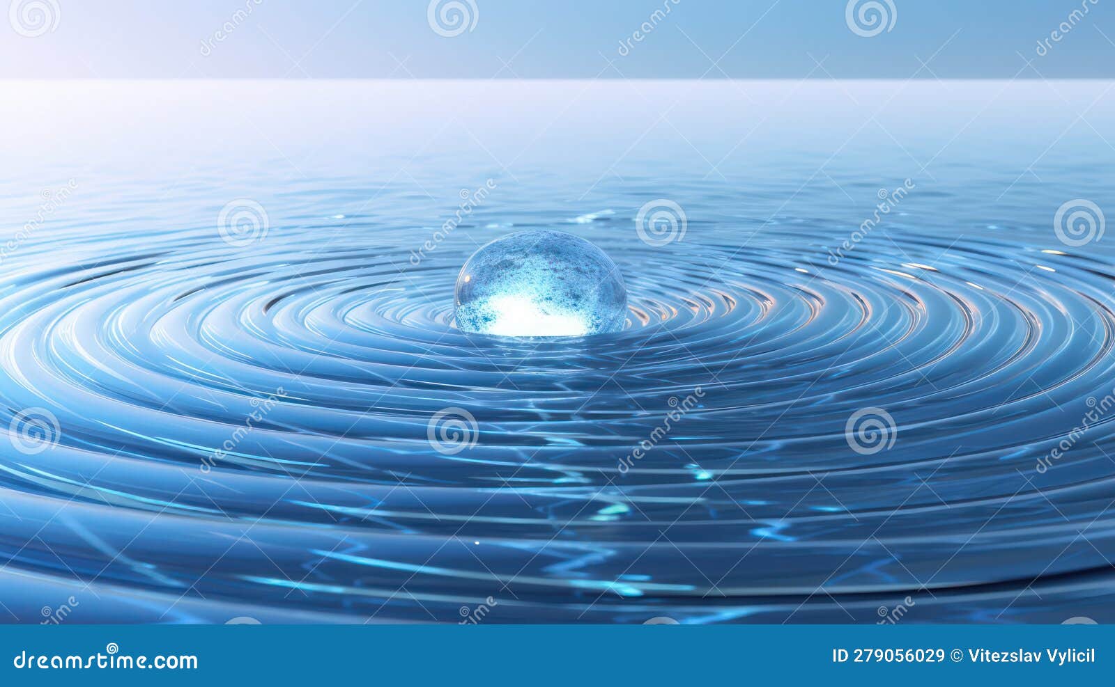 Round Transparent Object Hitting Water Surface, Causing Waves and ...
