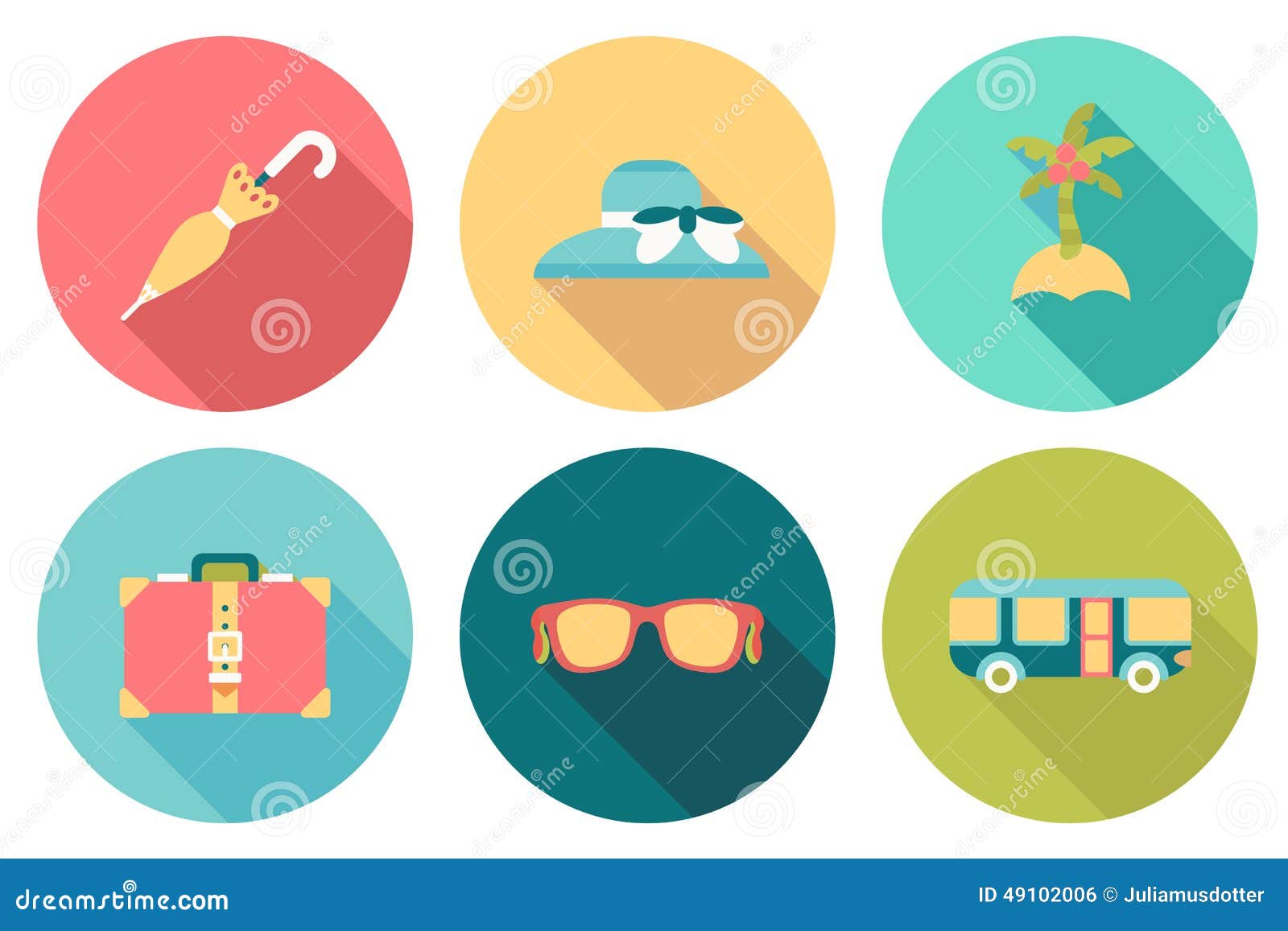 Round Travel Flat Icons with Shadow Stock Vector - Illustration of ...