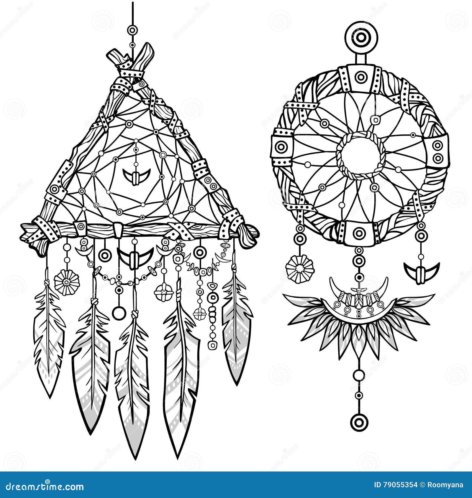 Round And Triangular Dreamcatcher. Vector Illustration | CartoonDealer ...