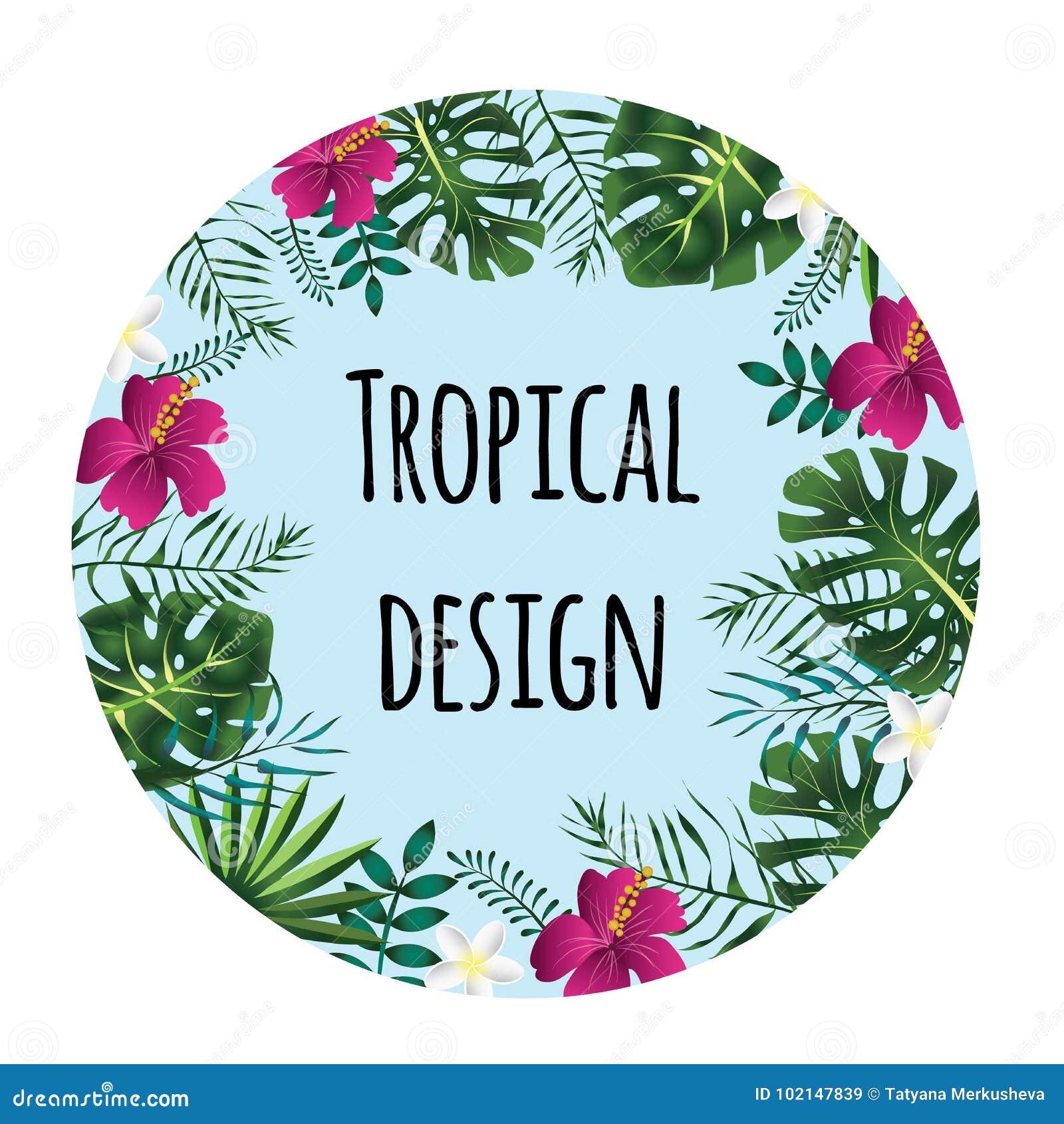Round Tropical Frame, Template with Place for Text. Vector Illustration ...