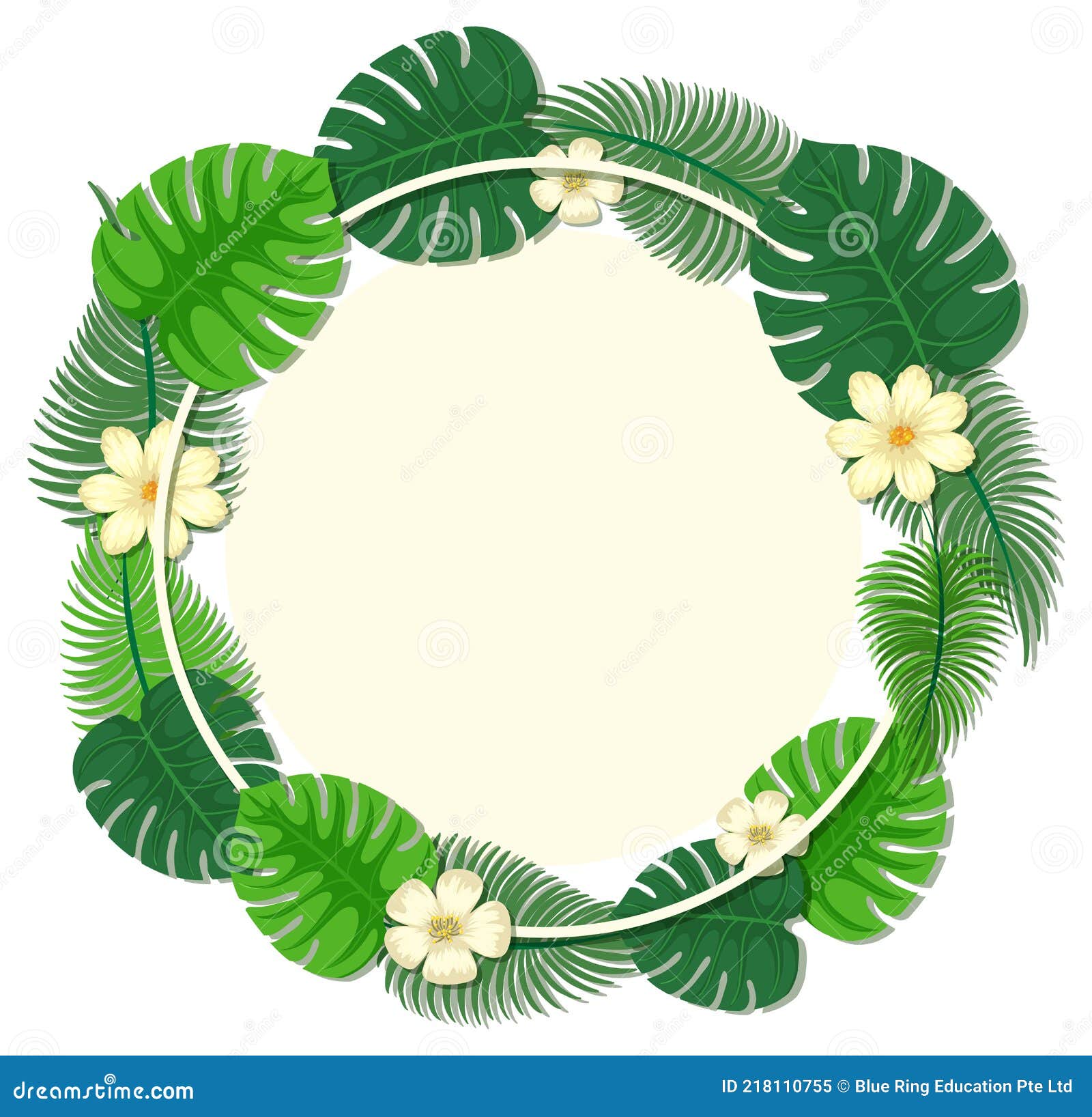 Round Tropical Leaves Frame Template Stock Vector - Illustration of ...