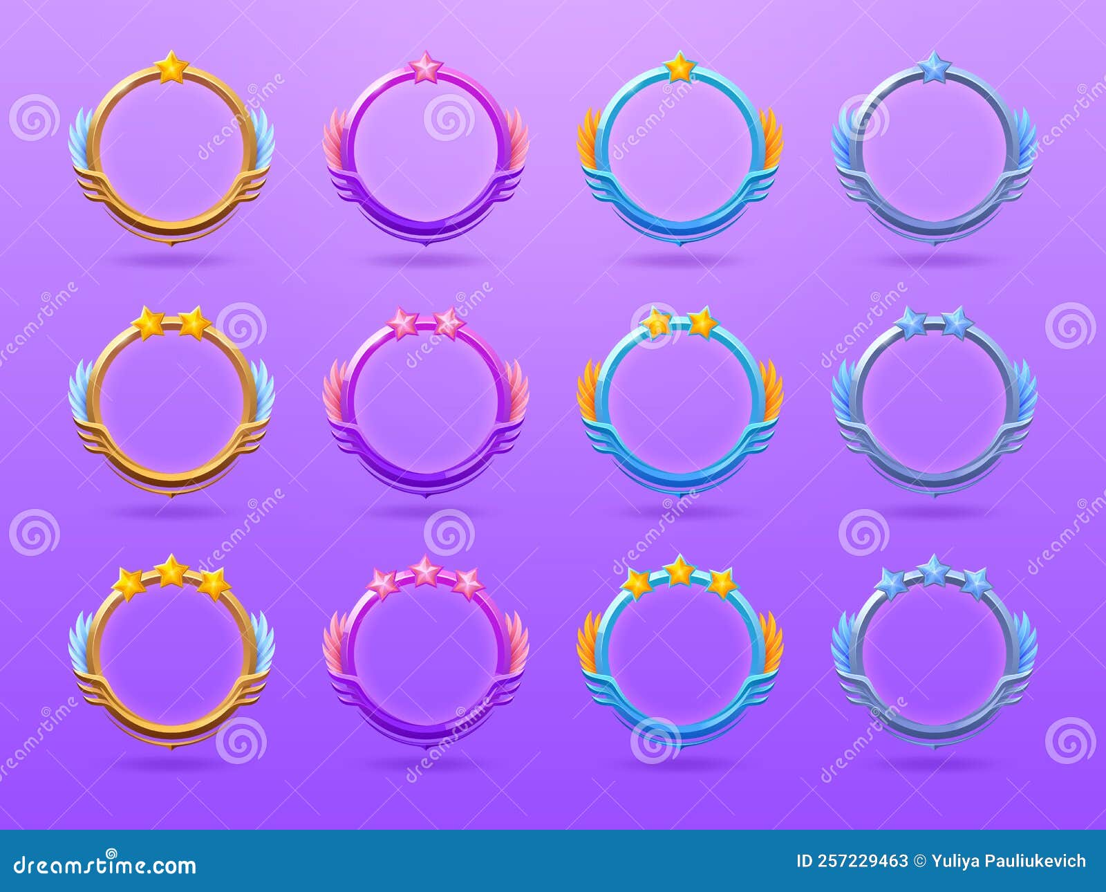 Round Ui Game Avatar Frames Fantasy Borders Set Stock Vector