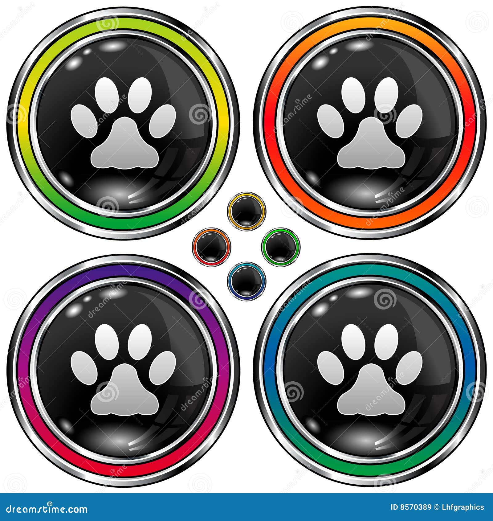 Round Vector Button with Paw Print Icon Stock Vector - Illustration of ...