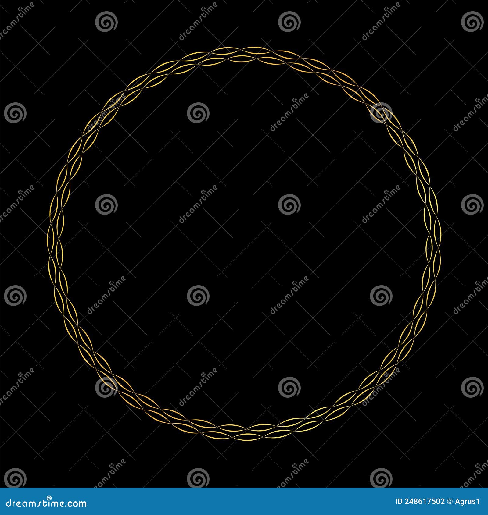 Round Vector Frame - Gold Colored Circle Banner on Black Background ...