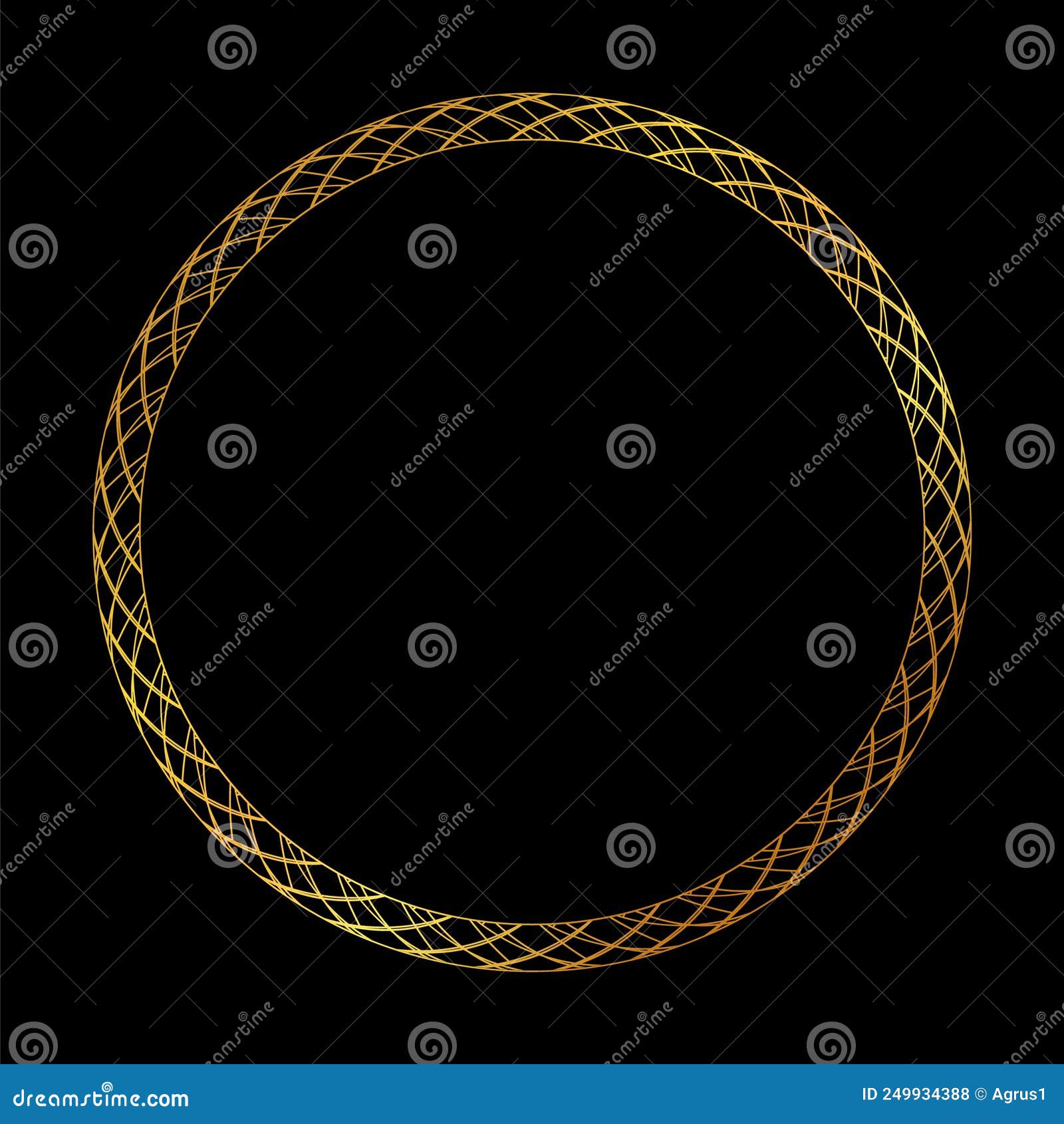 Round Vector Frame - Gold Colored Circle Banner on Black Background ...