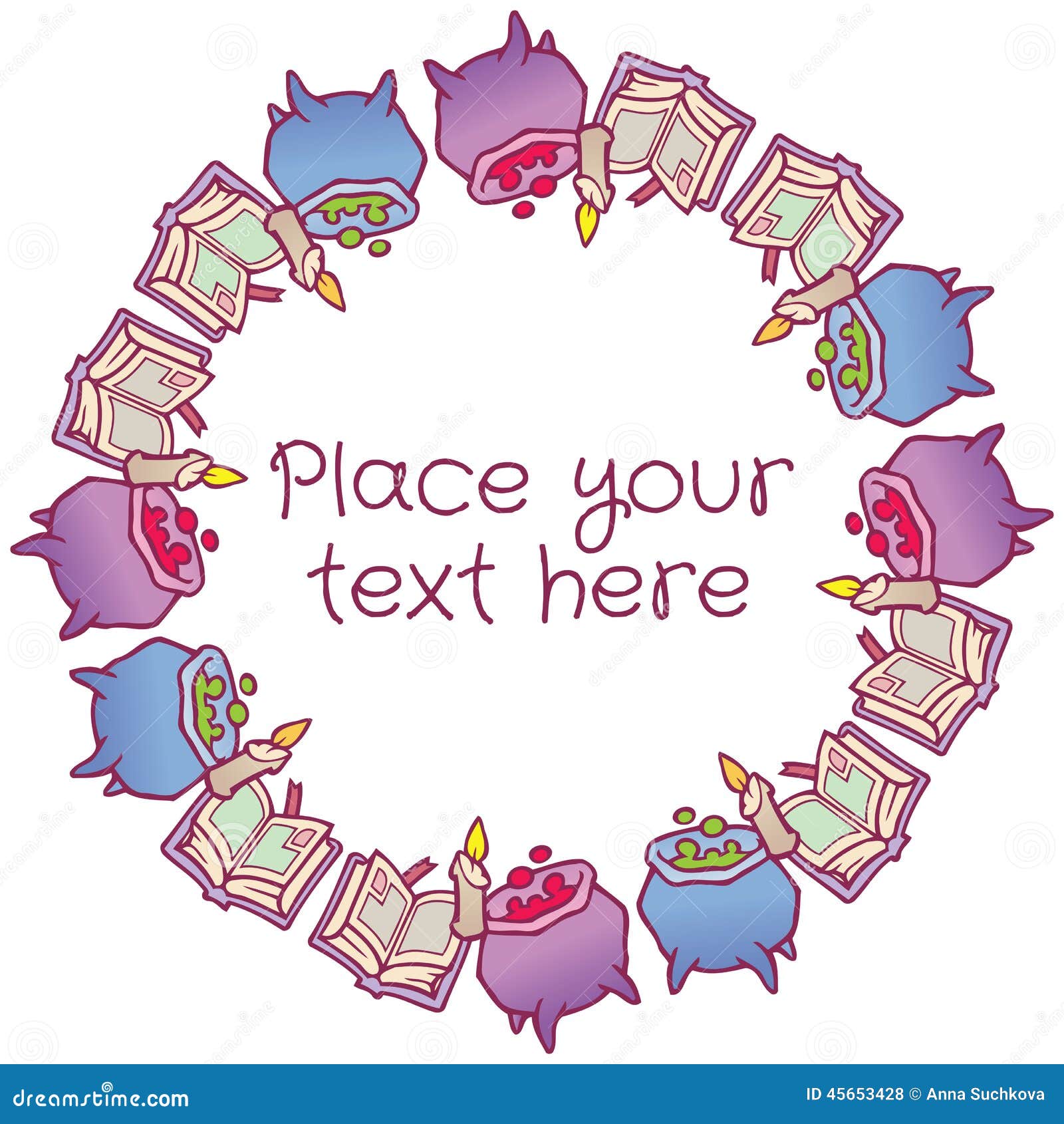 Round Vector Frame Magical Pot and Books with Stock Vector ...