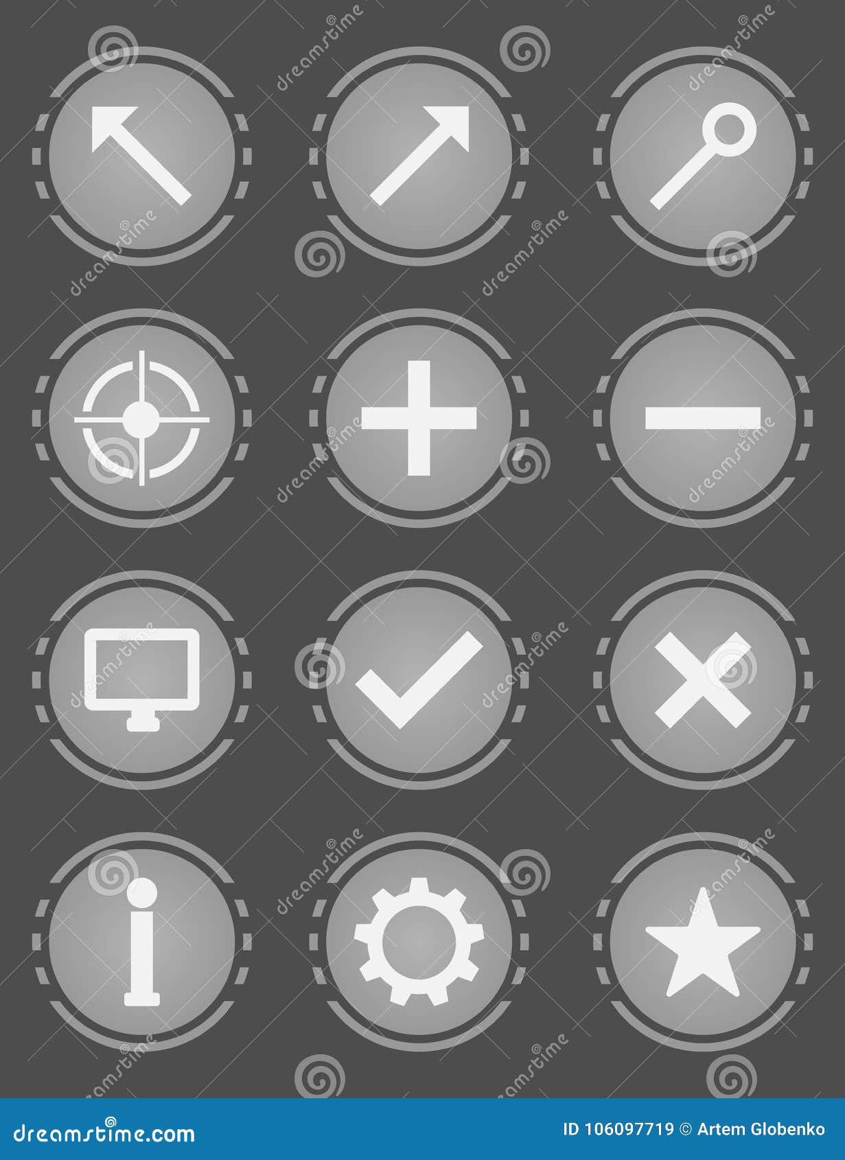 Set Round Vector Gray Icons. Stock Vector - Illustration of gray ...