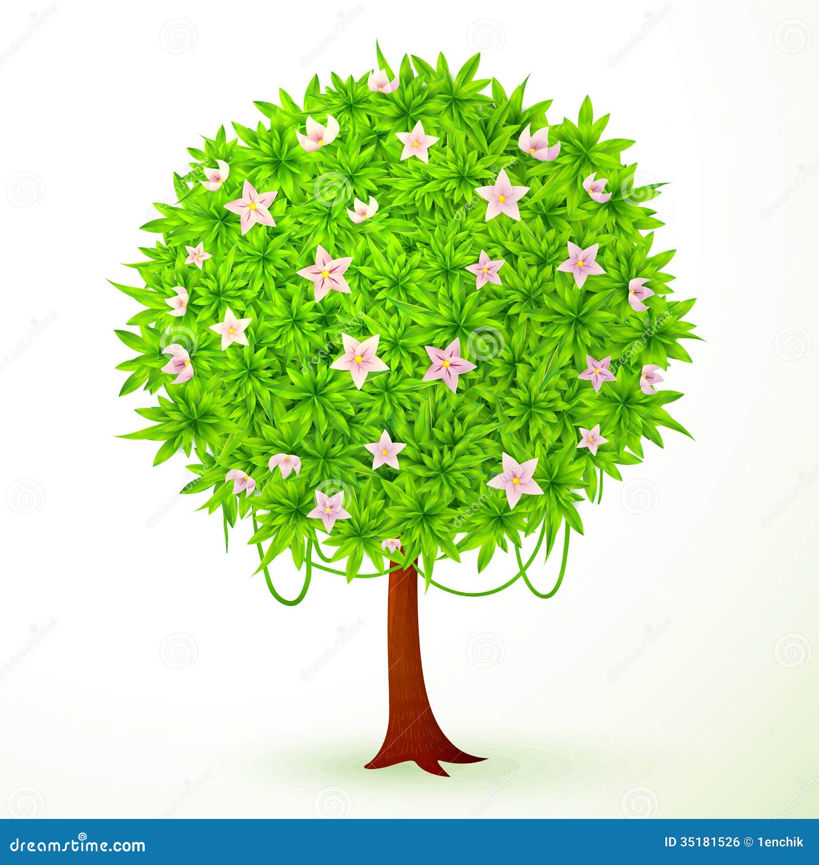 Round Vector Green Tree with Flowers Stock Vector - Illustration of ...