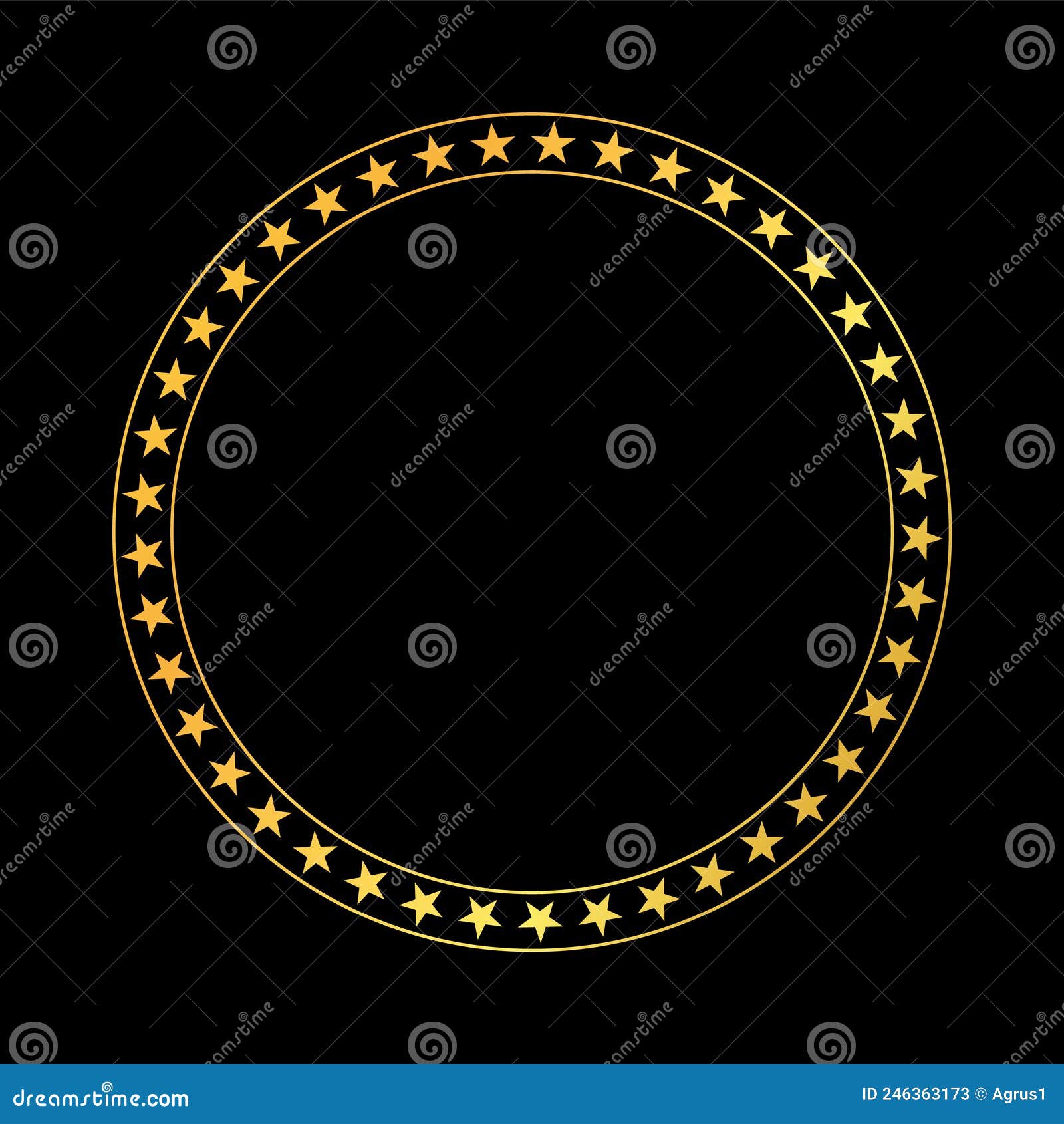 Round Vector Stars Frame - Gold Colored Circle Banner on Black ...
