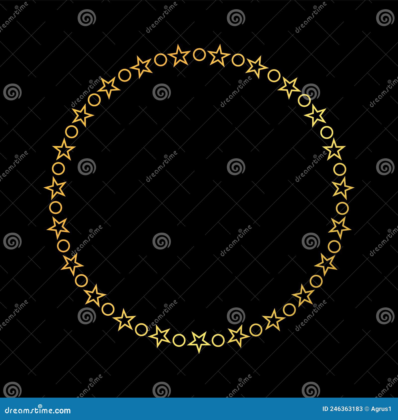 Round Vector Stars Frame - Gold Colored Circle Banner on Black ...