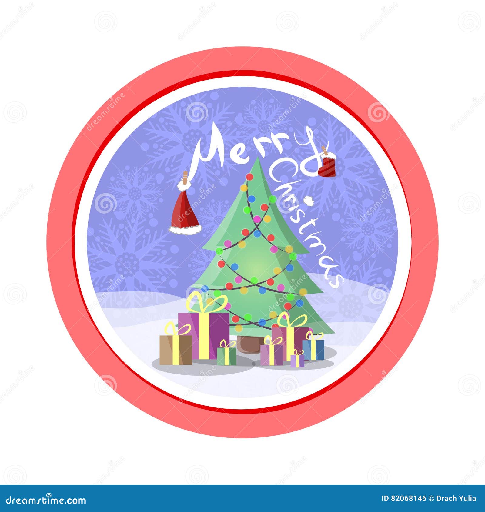 Round Vector Sticker for the Winter Holidays in a Flat Style. Dressed ...