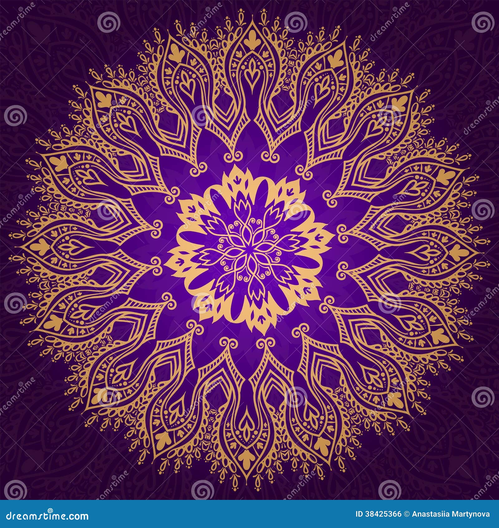 Round Vintage Violet and Gold Pattern Stock Vector - Illustration of ...