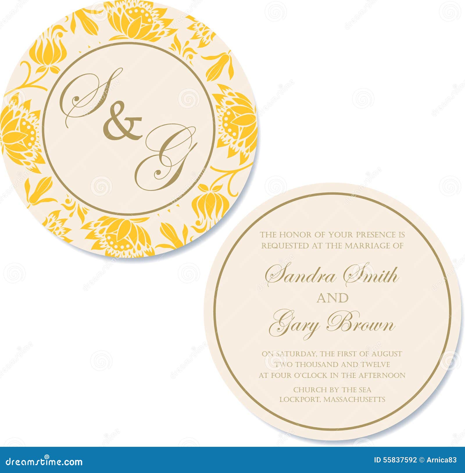Round Vintage Wedding Invitation Card Stock Vector - Illustration of ...