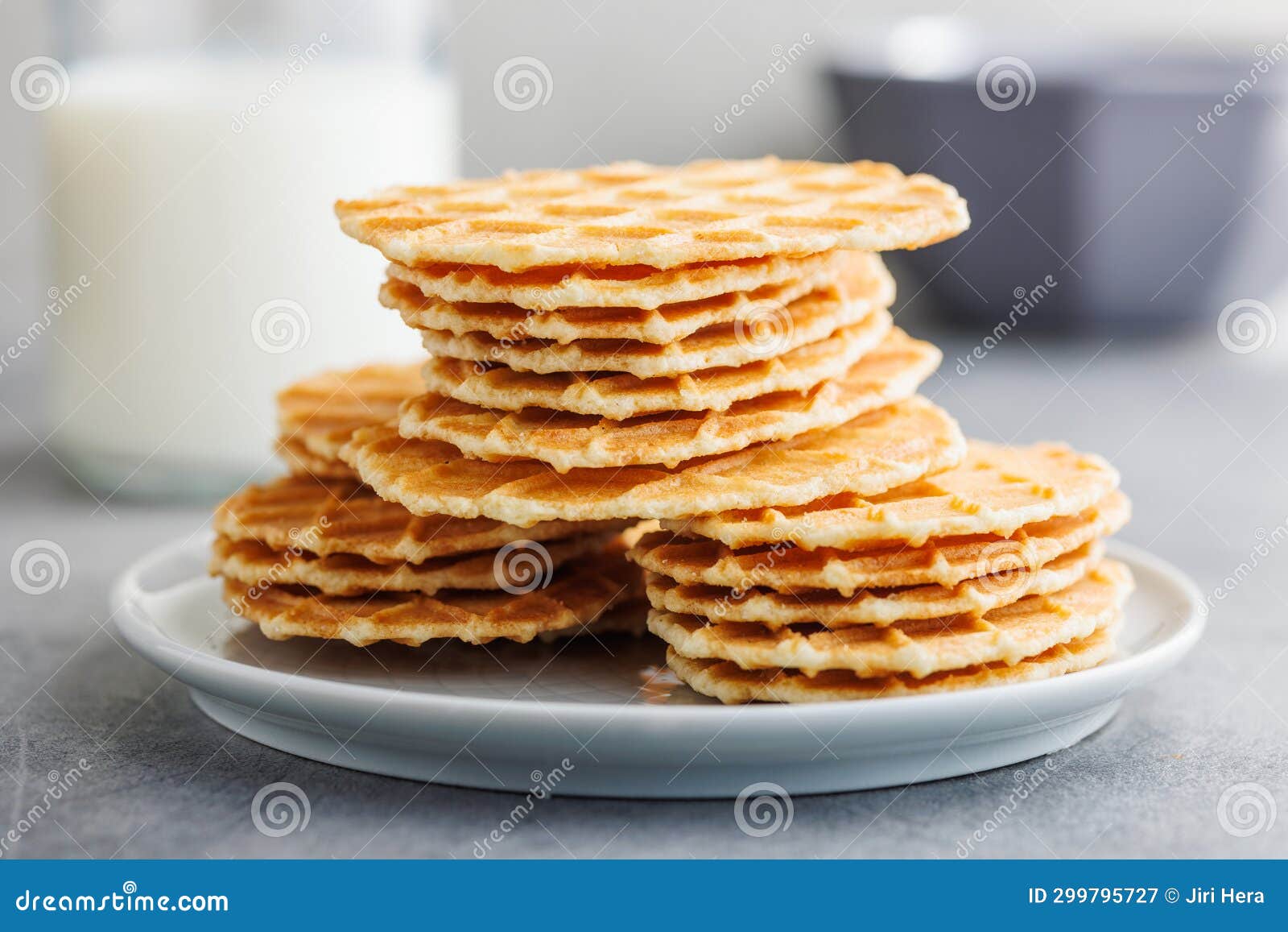 Round Waffle Biscuits on Plate on Kitchen Table Stock Image - Image of ...