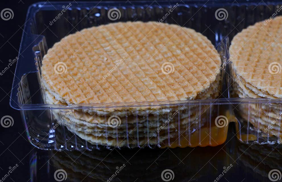Round Waffles in a Plastic Container Stock Image - Image of background ...