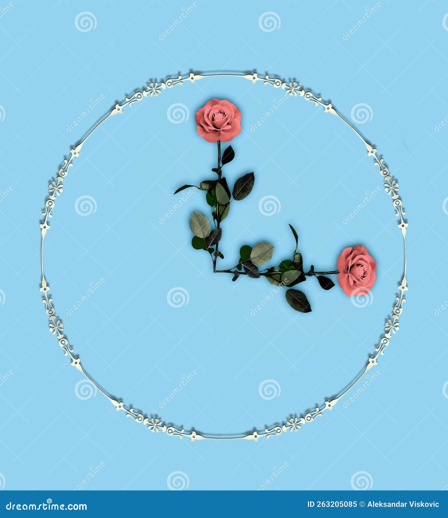 Round Wall Clock with Pink Roses Pointers Stock Illustration ...