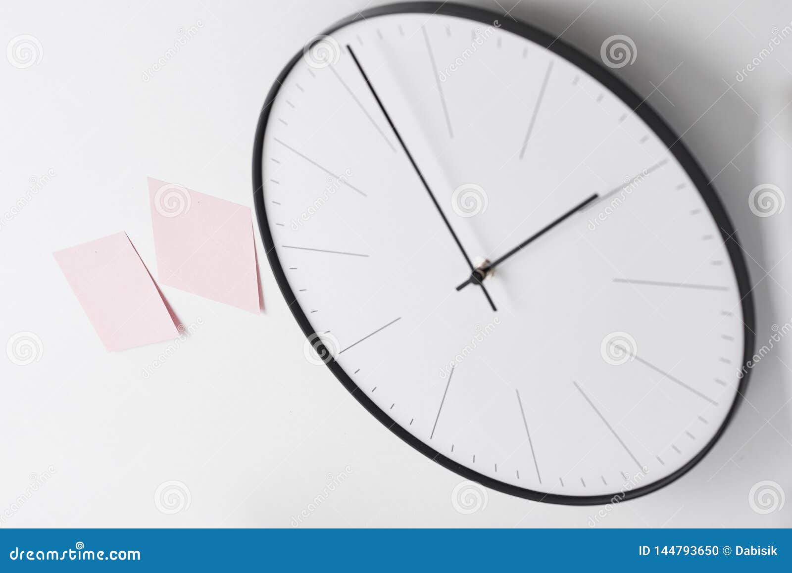 Round Wall Clock and Pink Stickers on White Stock Photo - Image of ...