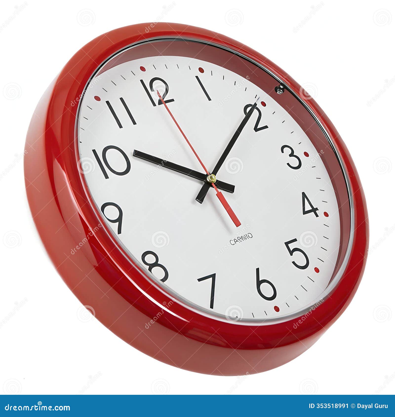 Round Wall Quartz Clock in Red Color Isolated on White Background Stock ...